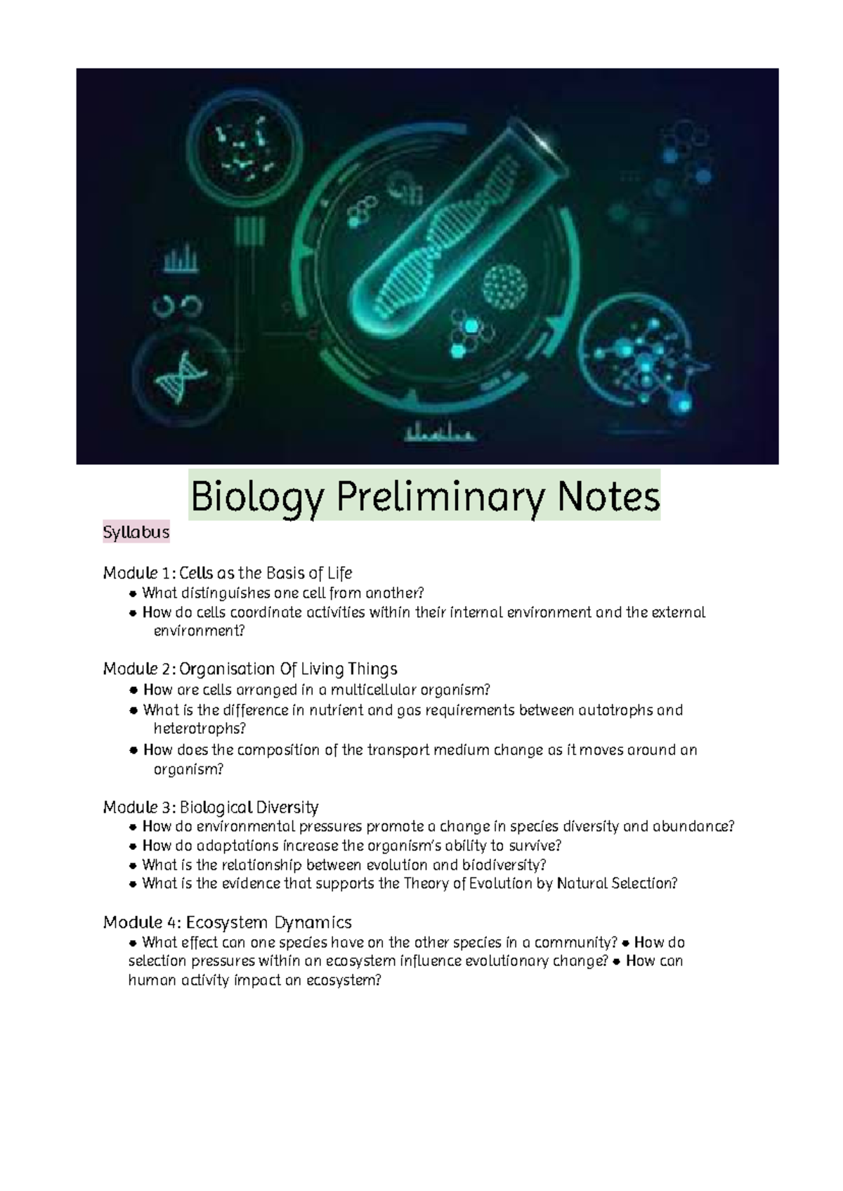 Year 11 Biology Notes: Cells, Organisms, and Ecosystem Dynamics - Studocu