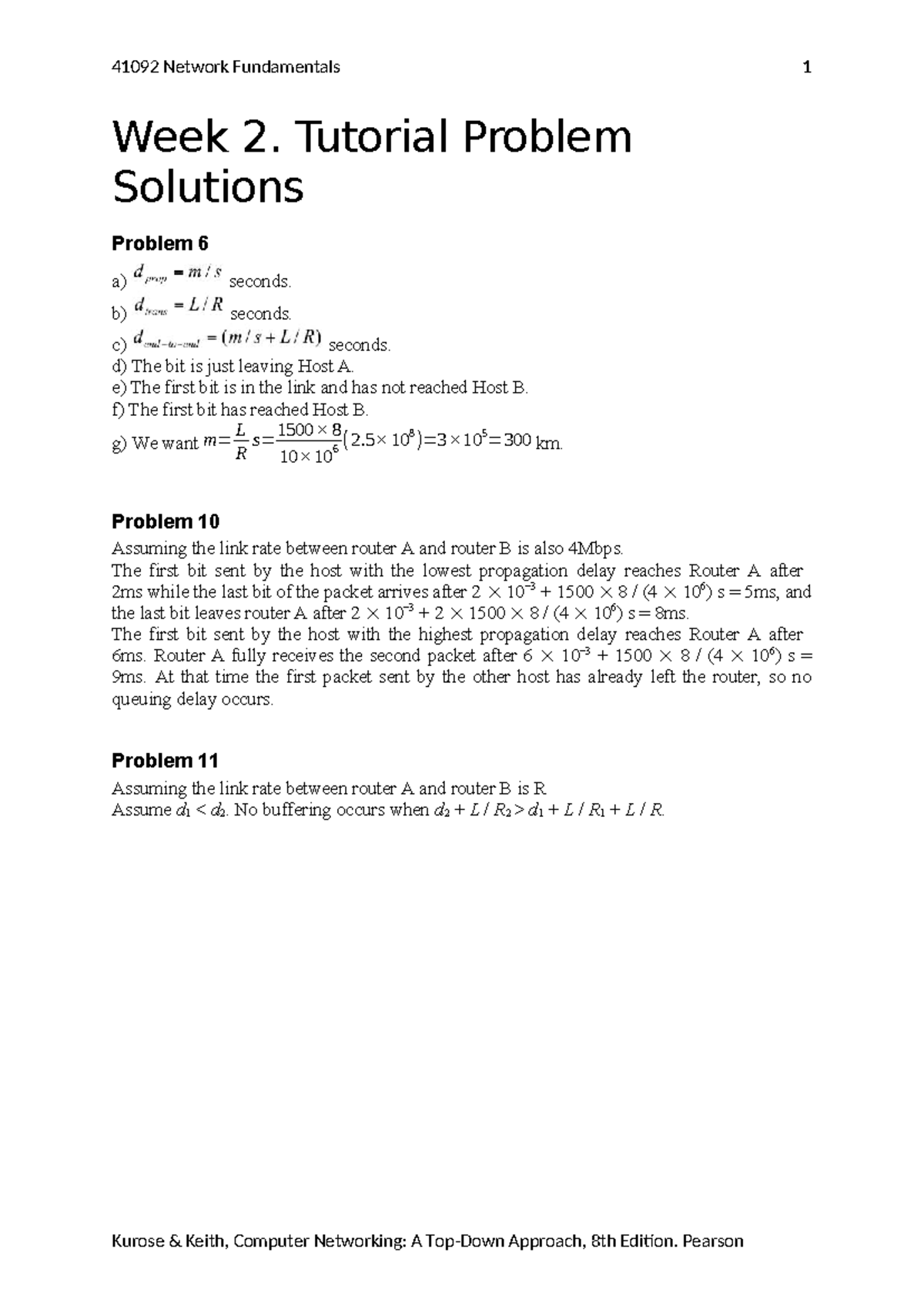 Week2-Tutorial Problem Solution - 41092 Network Fundamentals Week 2 ...