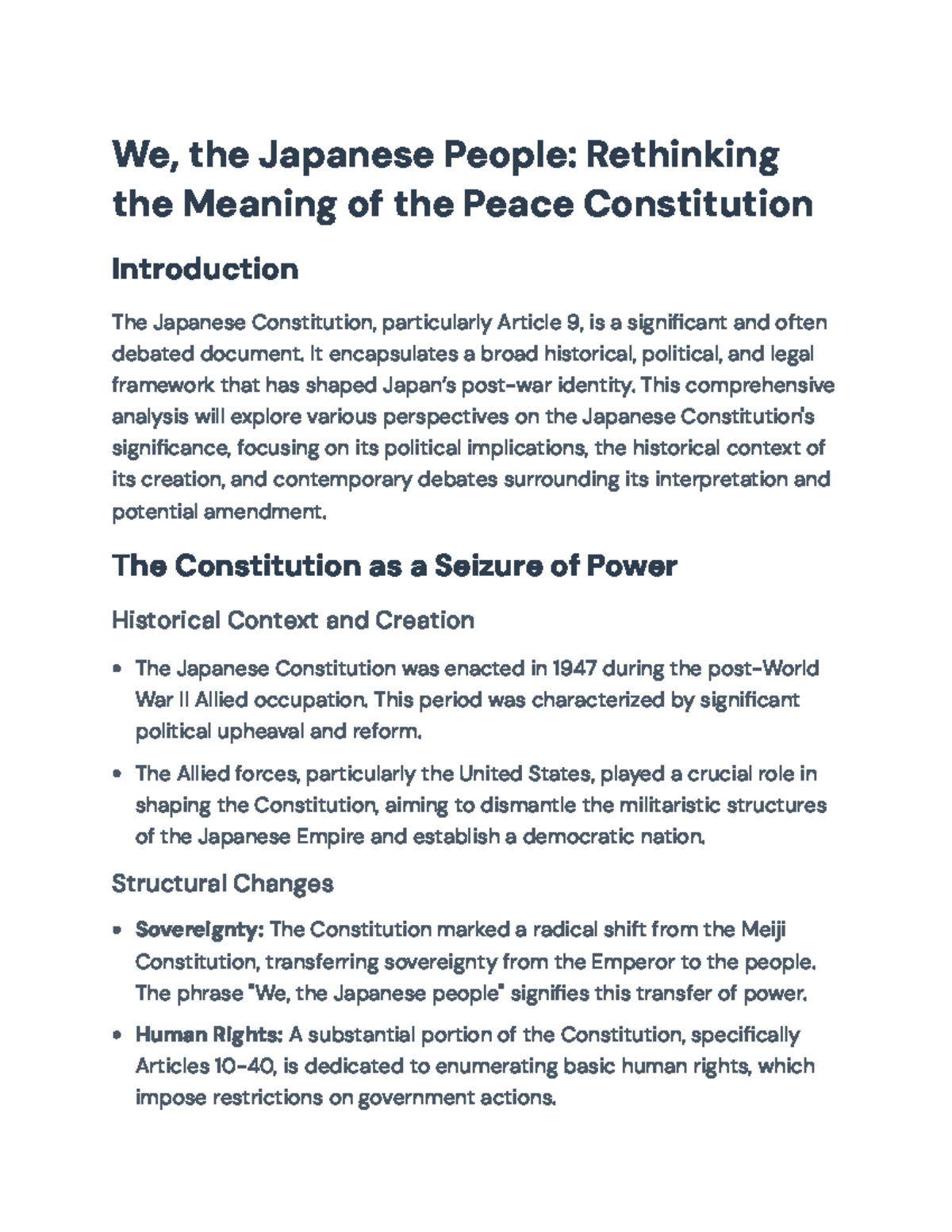 We, the Japanese People: Analyzing the Peace Constitution (Final Exam ...