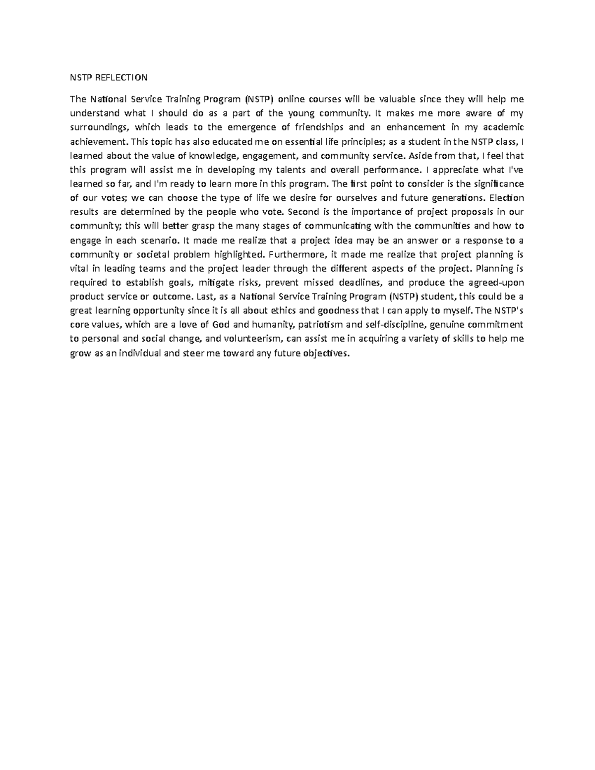 NSTP Reflection: Insights on Community Engagement and Personal Growth ...