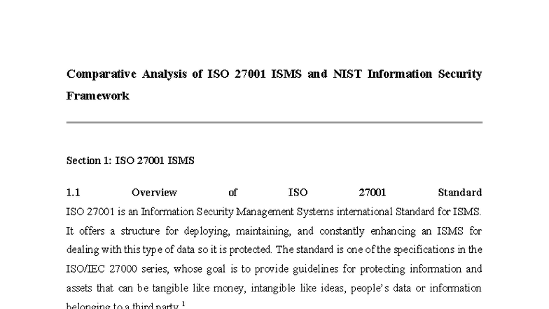 Comparative Analysis of ISO 27001 ISMS & NIST Framework - Studocu