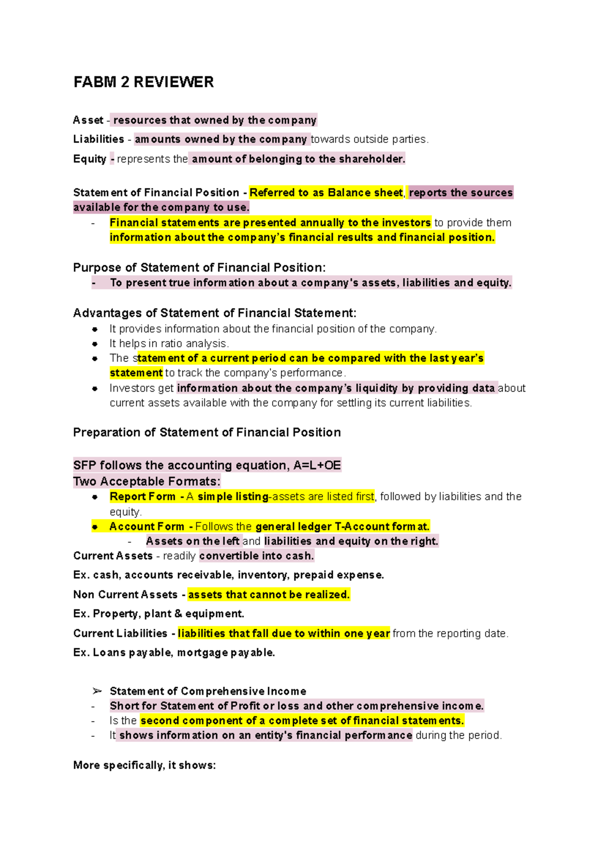FABM 2 REVIEWER: Understanding Financial Statements and Analysis - Studocu