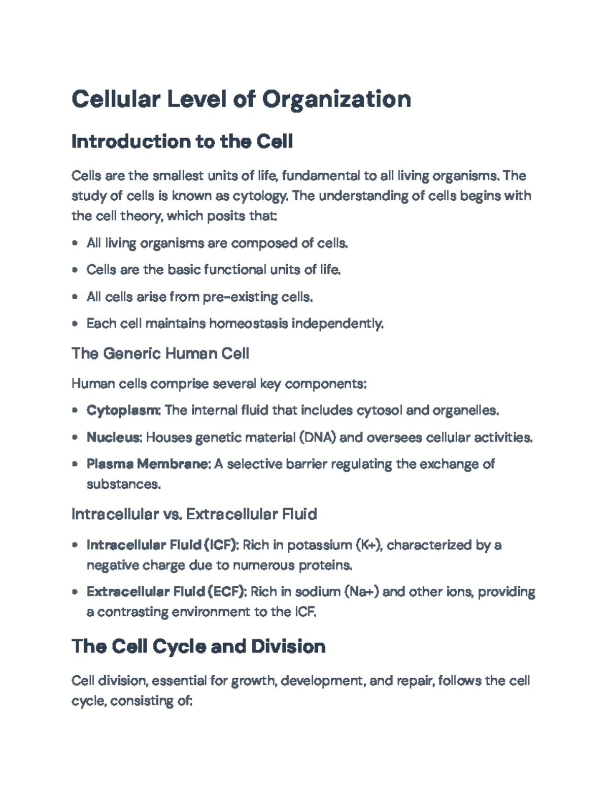 Biology 101: Overview of Cellular Structure and Function - Cellular ...