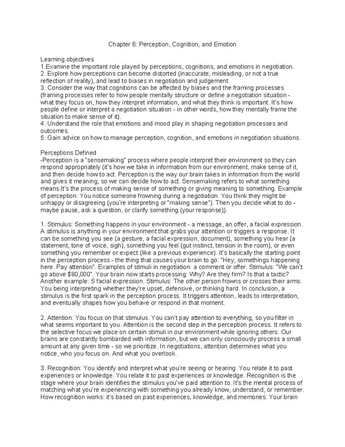 Chapter 6: Perception, cognition, and emotion in negotiations - Studocu