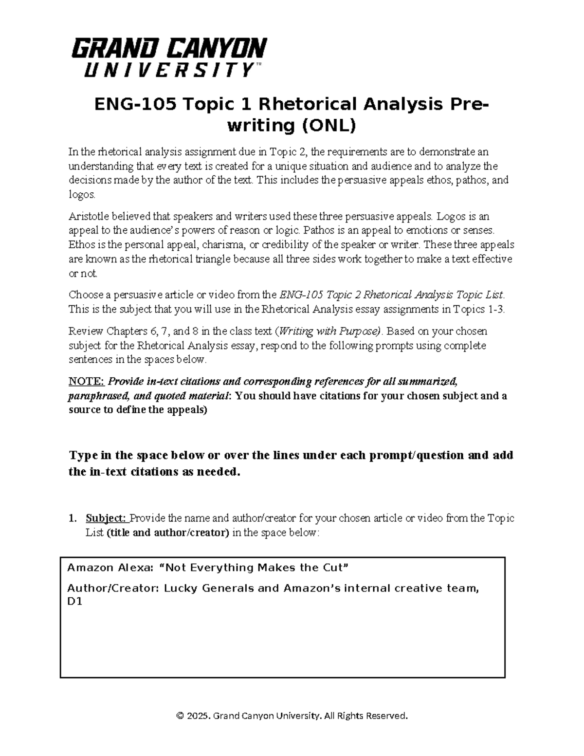 Rhetorical Analysis Prewriting Exercise (ENG 101) - Studocu