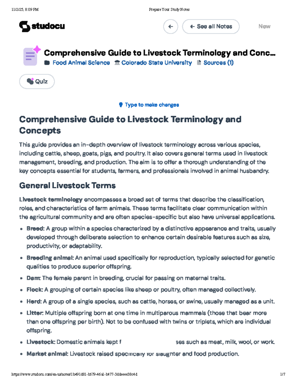 Comprehensive Guide to Livestock Terminology for ANS 101 - Studocu