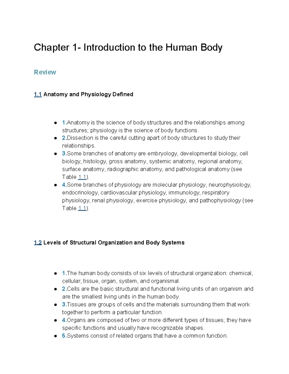Chapter 1- Introduction to the Human Body - Chapter Introduction to the ...