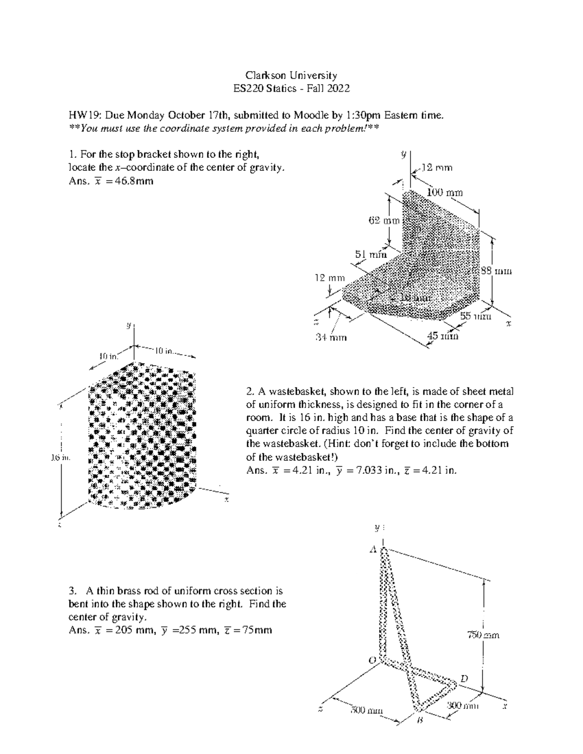 HW19 Assignment - lmlmlm - Clarkson University ES220 Statics - Fall ...