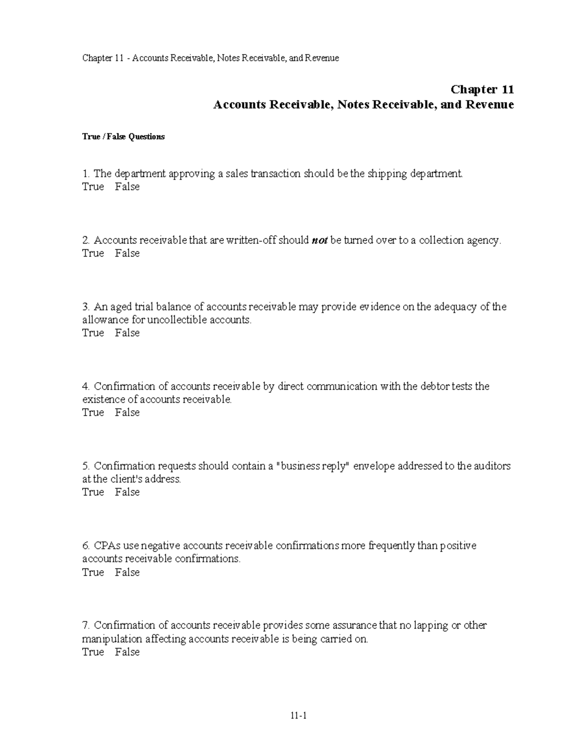 Chapter 11: Accounts Receivable, Notes Receivable & Revenue Exam ...