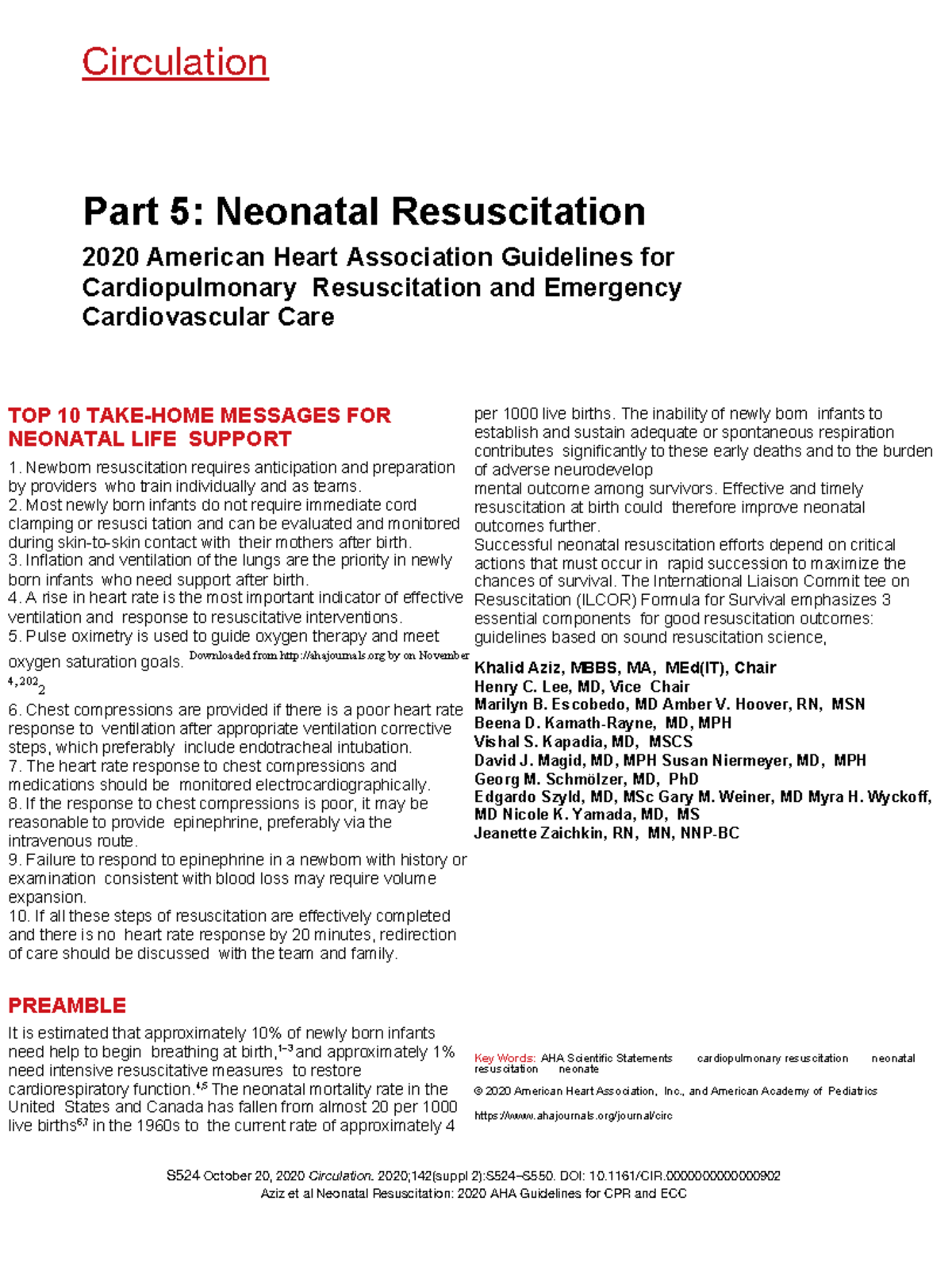 AHA Neonatal Resuscitation Guidelines 2020: Key Messages and Practices ...