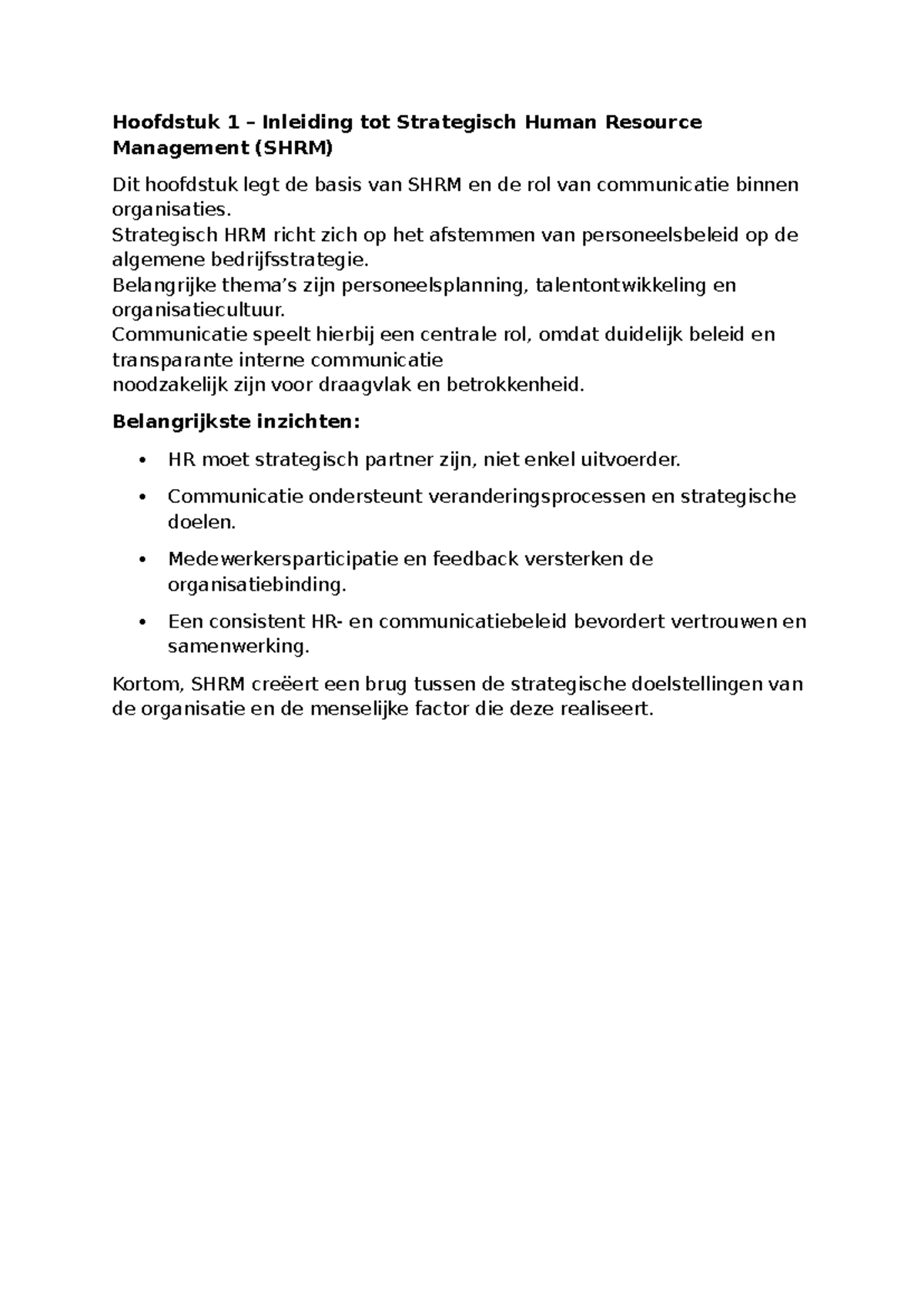 Hoofdstuk 1 Samenvatting van Strategisch HRM (SHRM) - Studeersnel