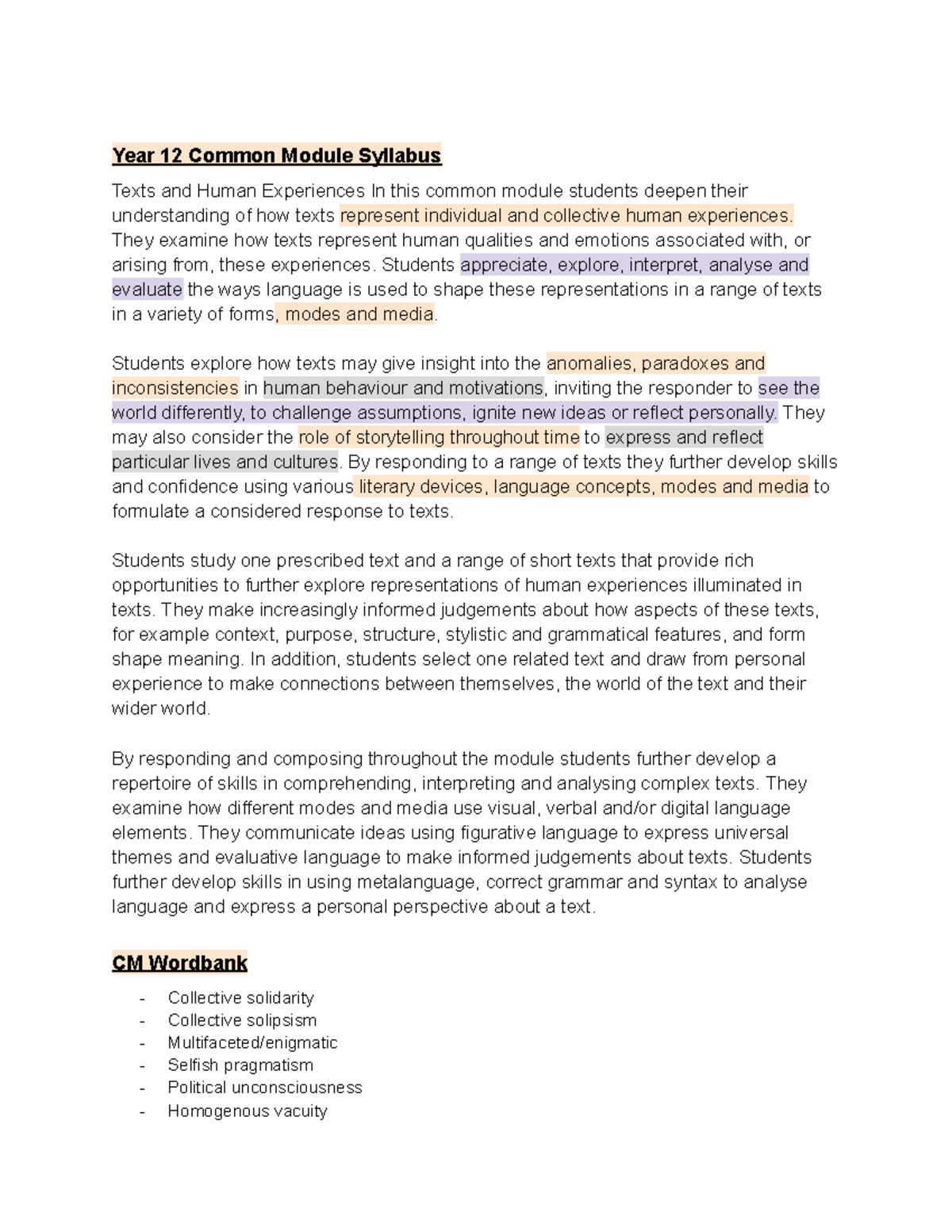 Year 12 Common Module: 1984 Texts & Human Experiences QTE Notes - Studocu