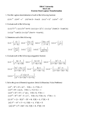 Exercise Sheet # 5 PART B - BRAC University MAT- 215 Exercise Sheet # 4 ...