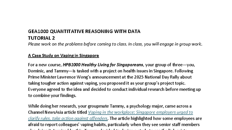 Case Study: Vaping in Singapore - Tutorial 2 for HL101 - Studocu