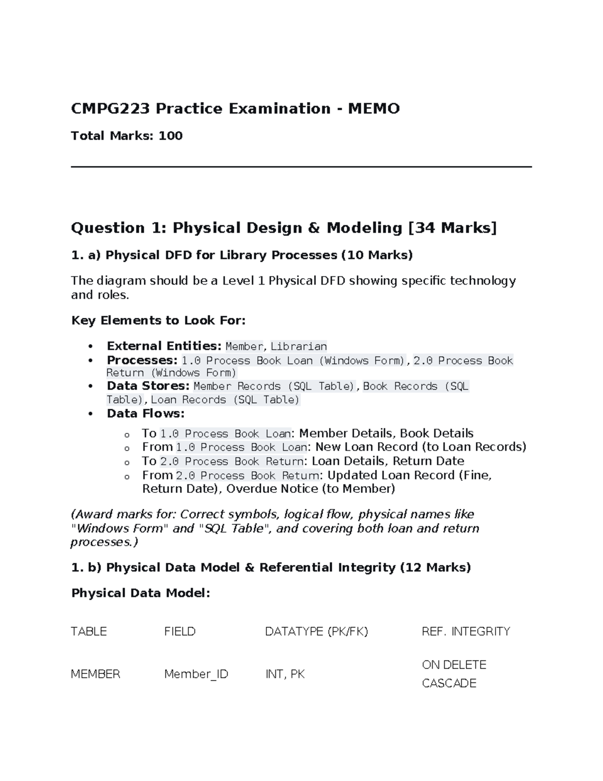 CMPG223 Practice Exam Memo: Physical & Analysis Design Insights - Studocu