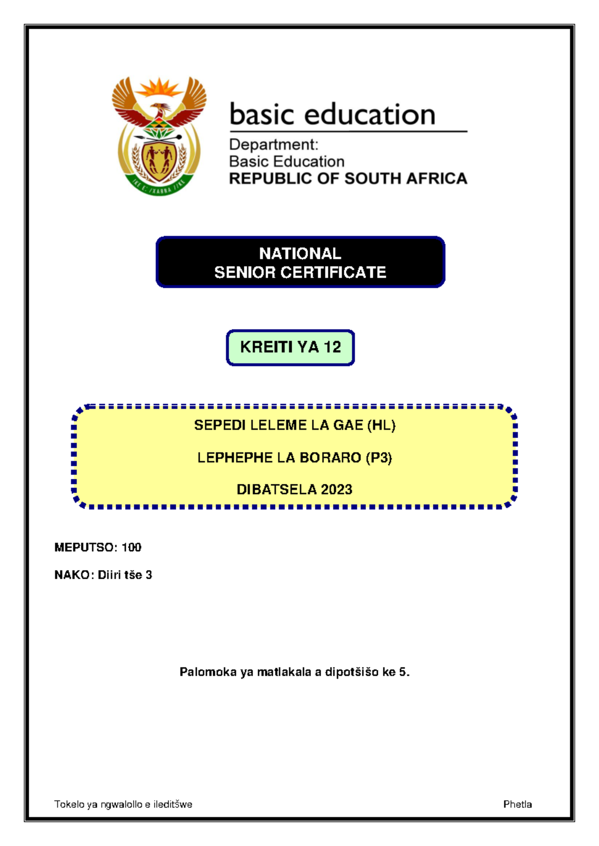 Sepedi HL P3 Nov 2023 - Practice Exam Guide - Studocu