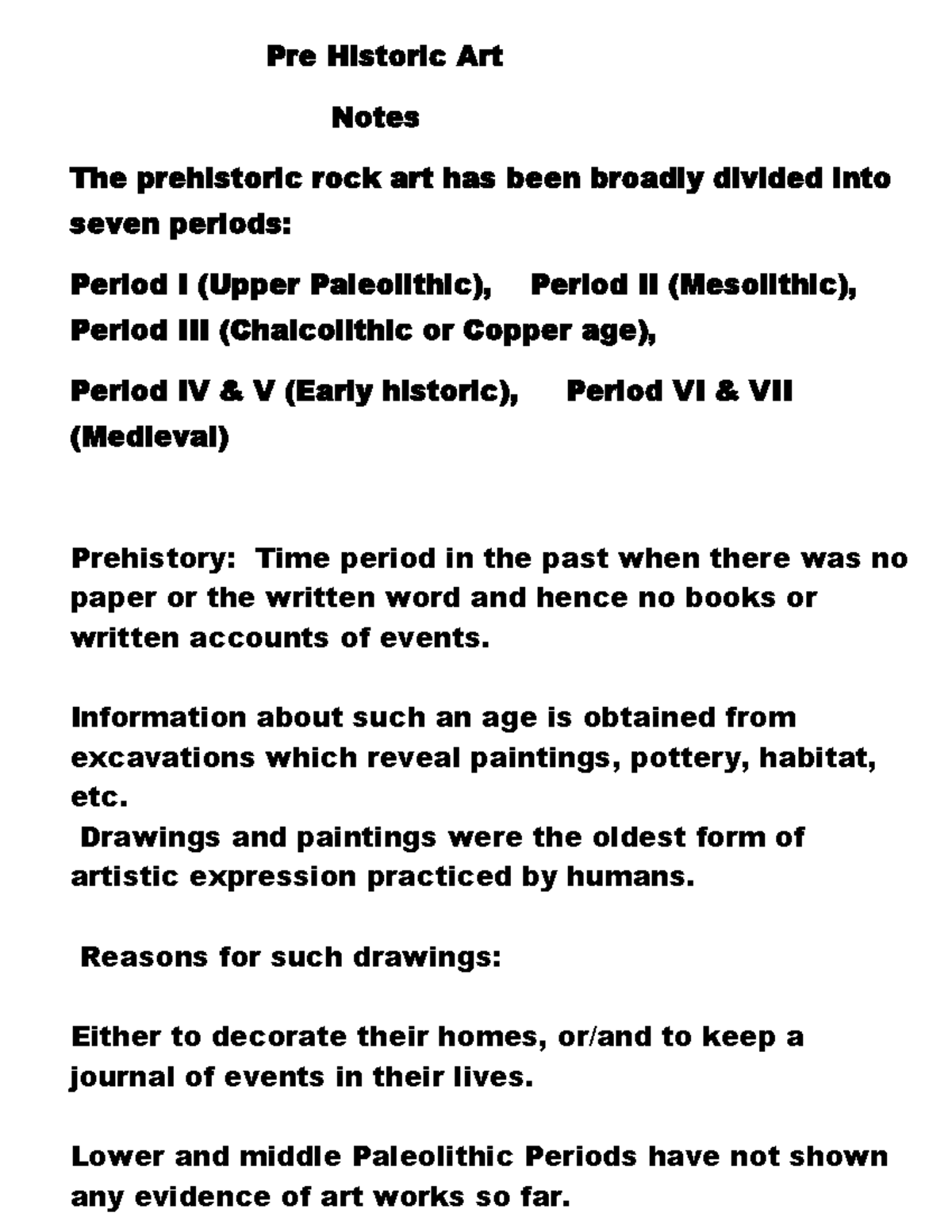 Pre Historic Art notes - aaadas - Pre Historic Art Notes The ...