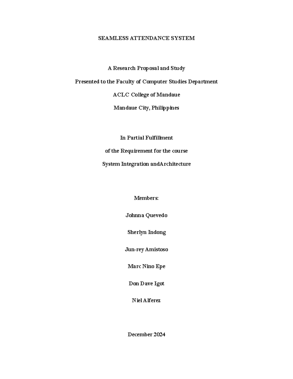 Proposal for Seamless Attendance System for SYS-INTARC Course - Studocu