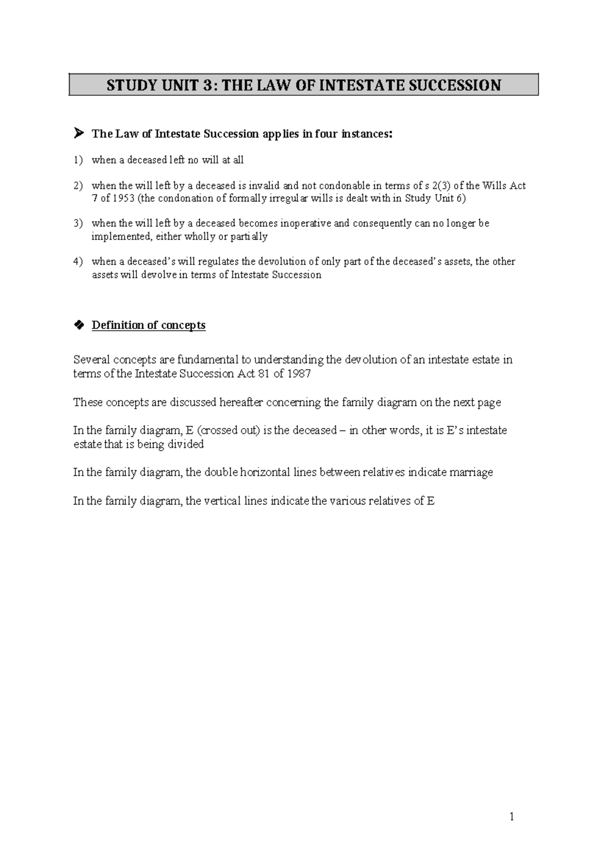 LAW OF SUCCESSION: STUDY UNIT 3 - INTESTATE SUCCESSION EXPLAINED - Studocu