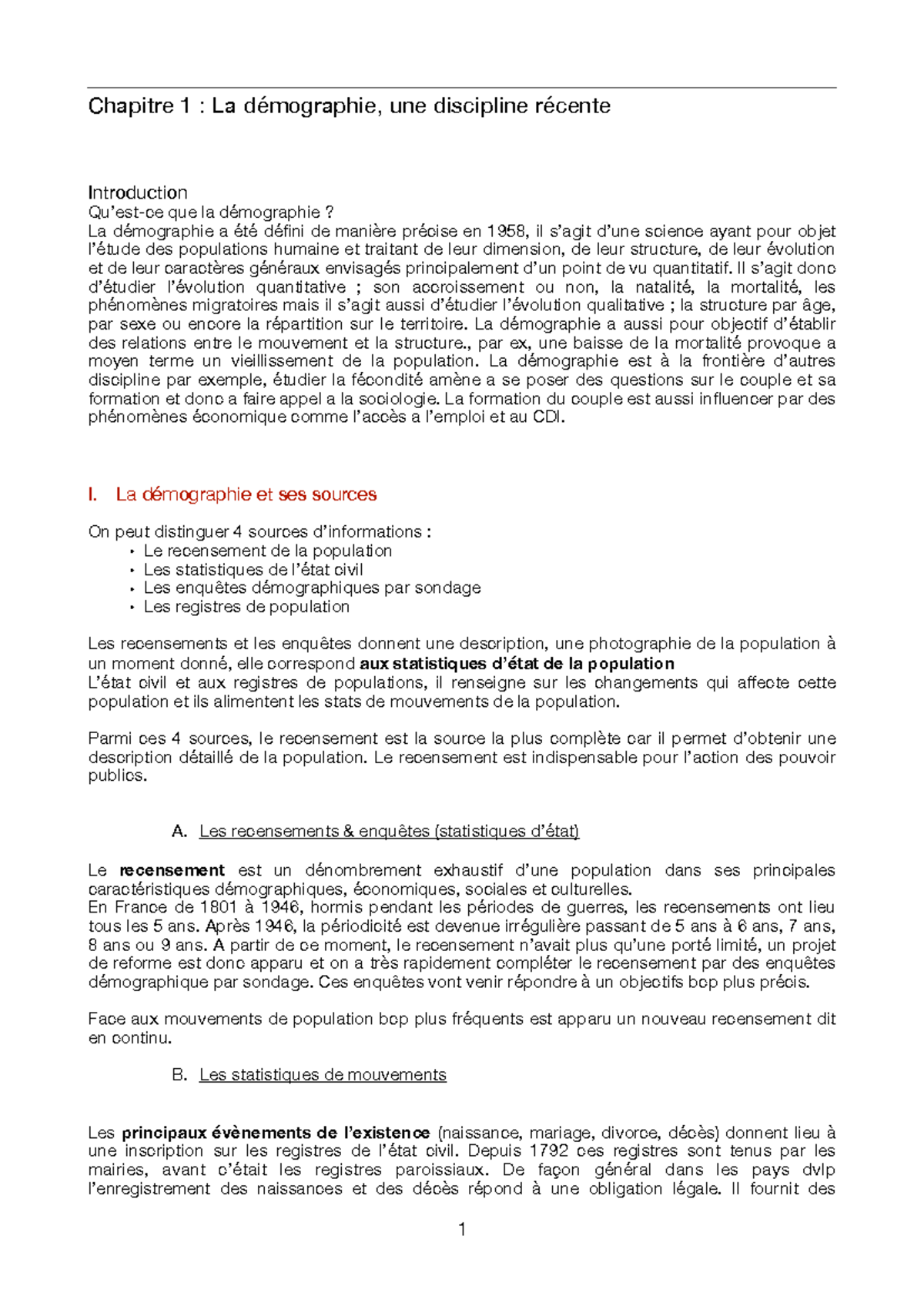 Démographie - Cours démographie - Chapitre 1 : La démographie, une ...
