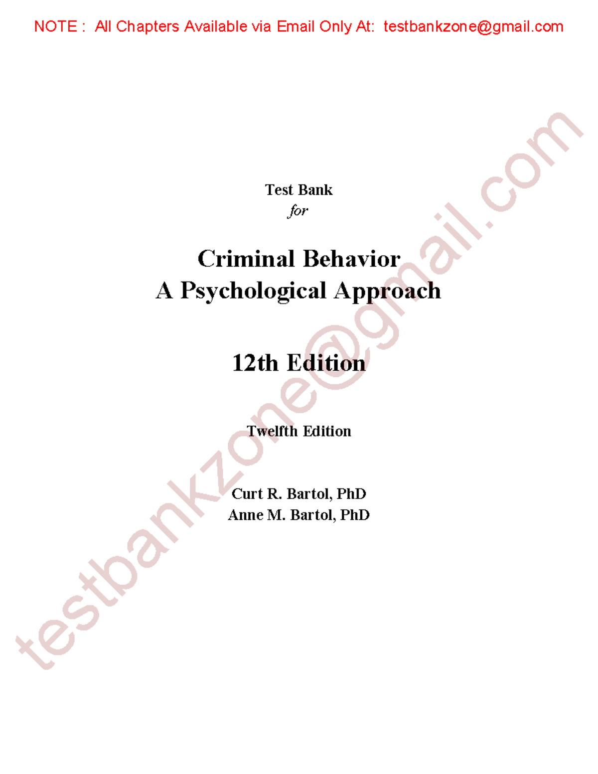 Test Bank for CRIM 345: Criminal Behavior - A Psych Approach, 12th Ed ...