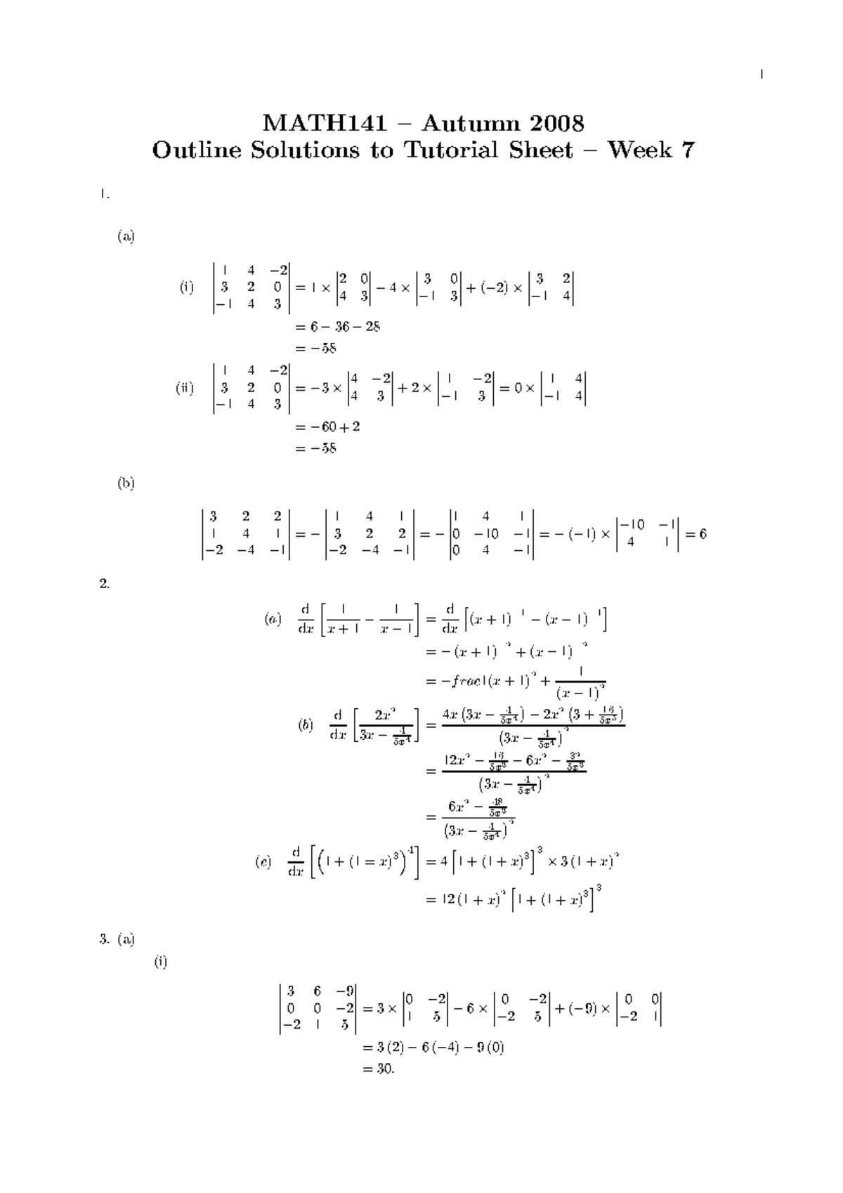 MATH 141 UOW Week 7 Tutorial Solutions Summary and Analysis - Studocu