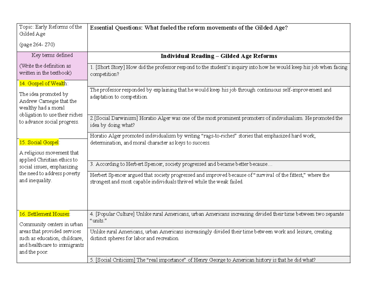 Copy of [Textbook Reading - Student Edition] Gilded Age Reform (6 ...