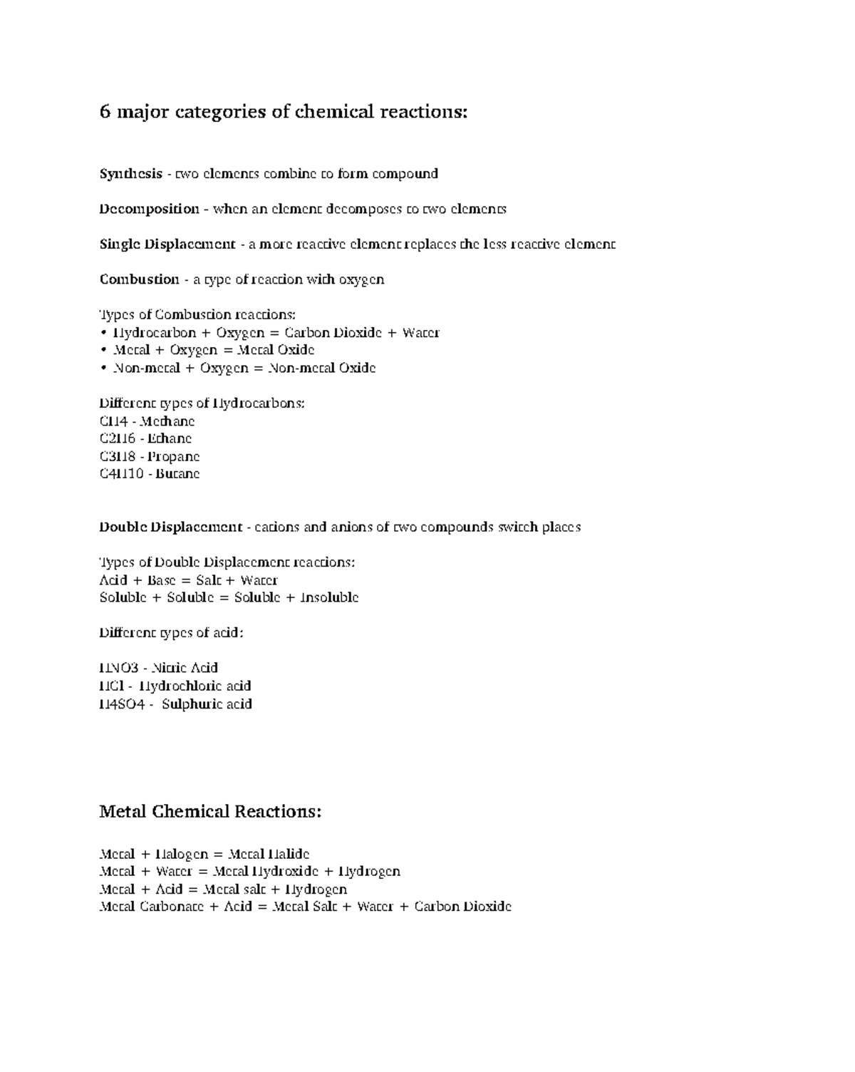 Types of Chemical Reaction Notes: Synthesis, Decomposition & More - Studocu