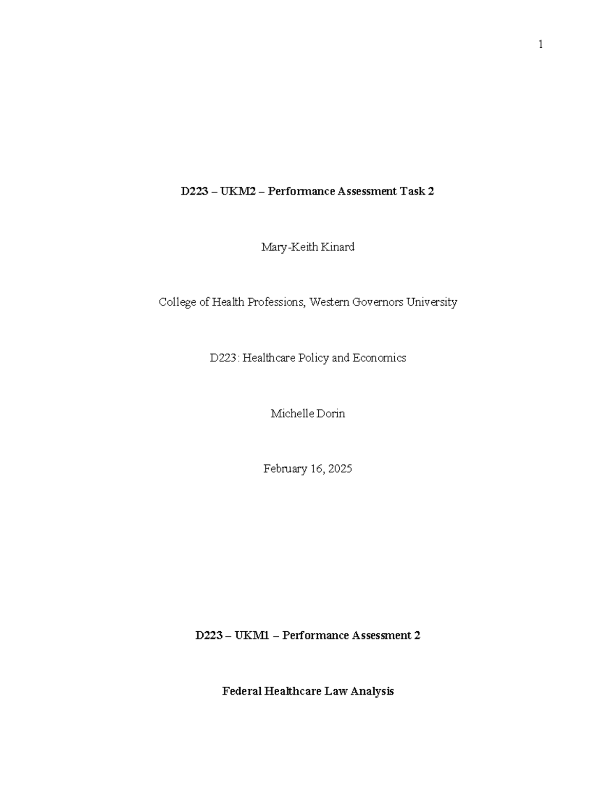 D223: Performance Assessment Task 2 - Federal & State Healthcare Law ...