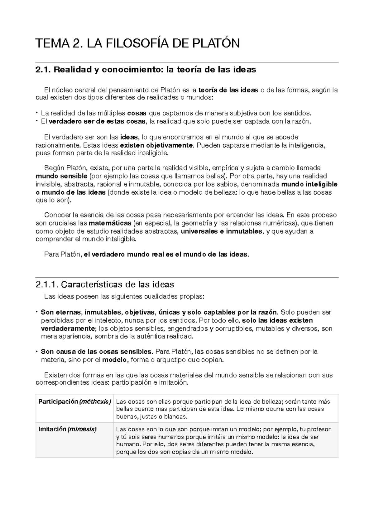 TEMA 2: La Filosofía de Platón - Realidad y Conocimiento - Studocu