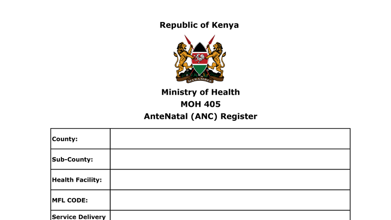 MOH 405 AnteNatal (ANC) Register - July 2023 Edition - Studocu