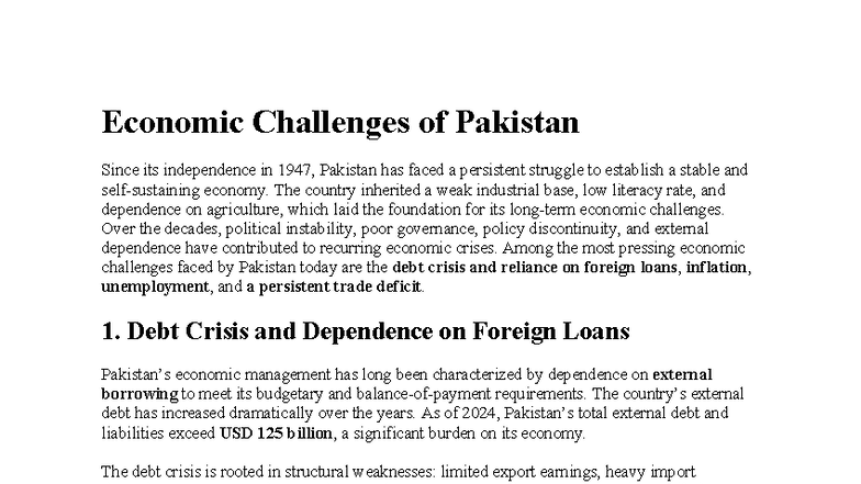 Economic Crises of Pakistan: Challenges Since 1947 - Studocu