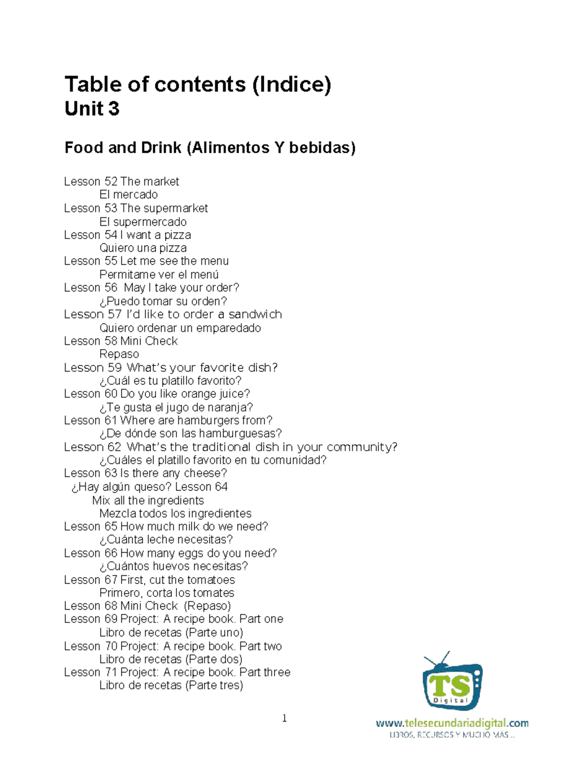 Unit 3: Food and Drink - Lesson Overview and Activities - Studocu