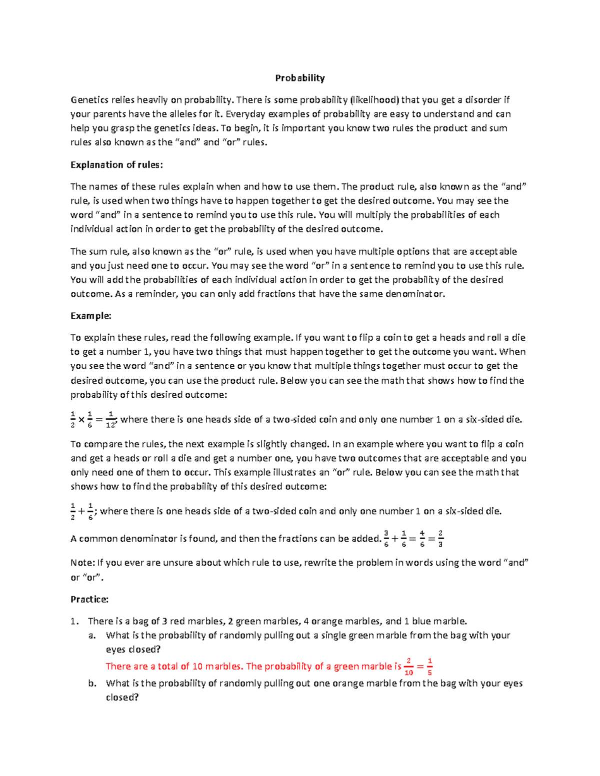Probability Genetics: Understanding Product and Sum Rules (Course Code ...
