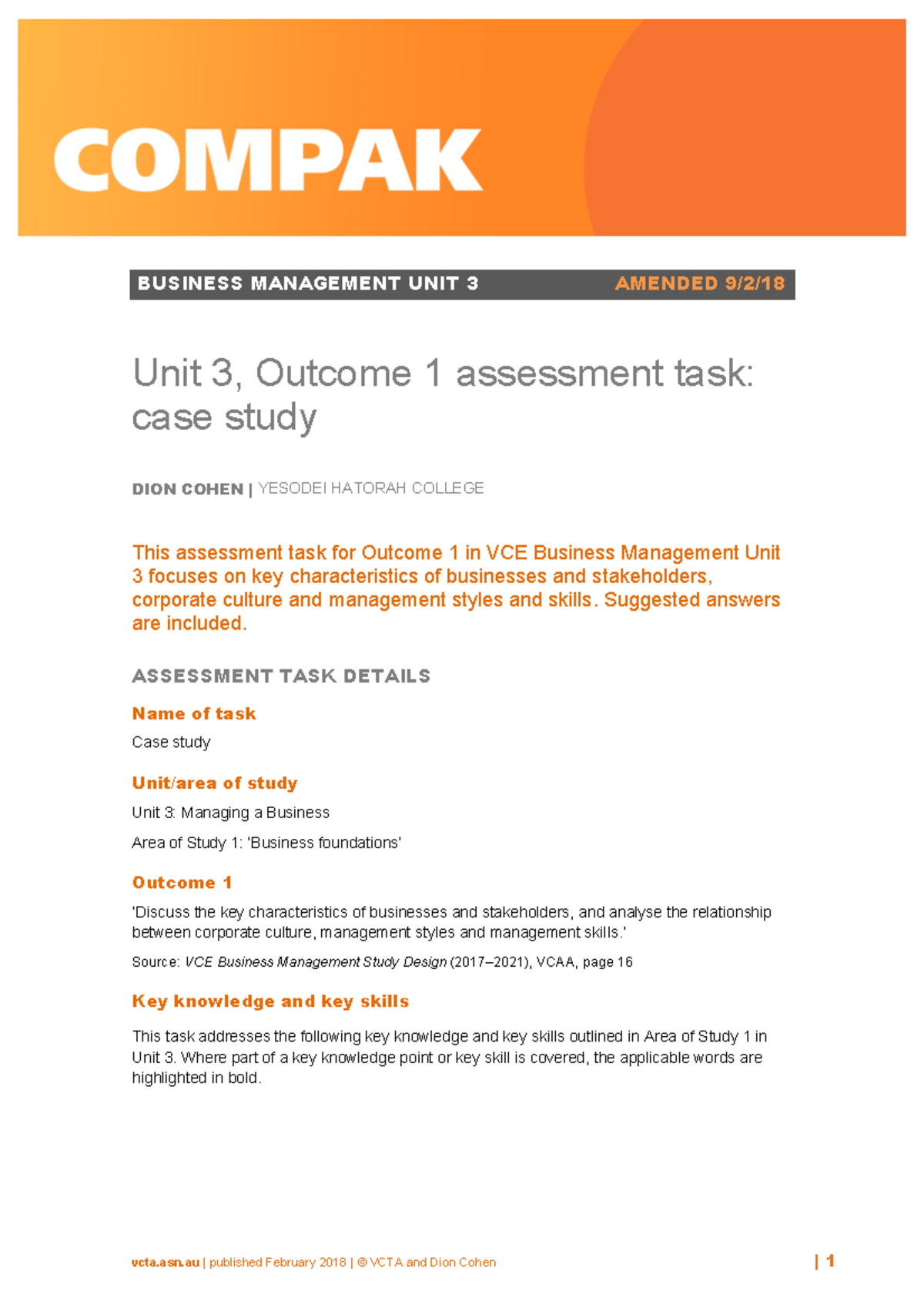 Business Management VCE Unit 3: Case Study Assessment Task Solutions ...