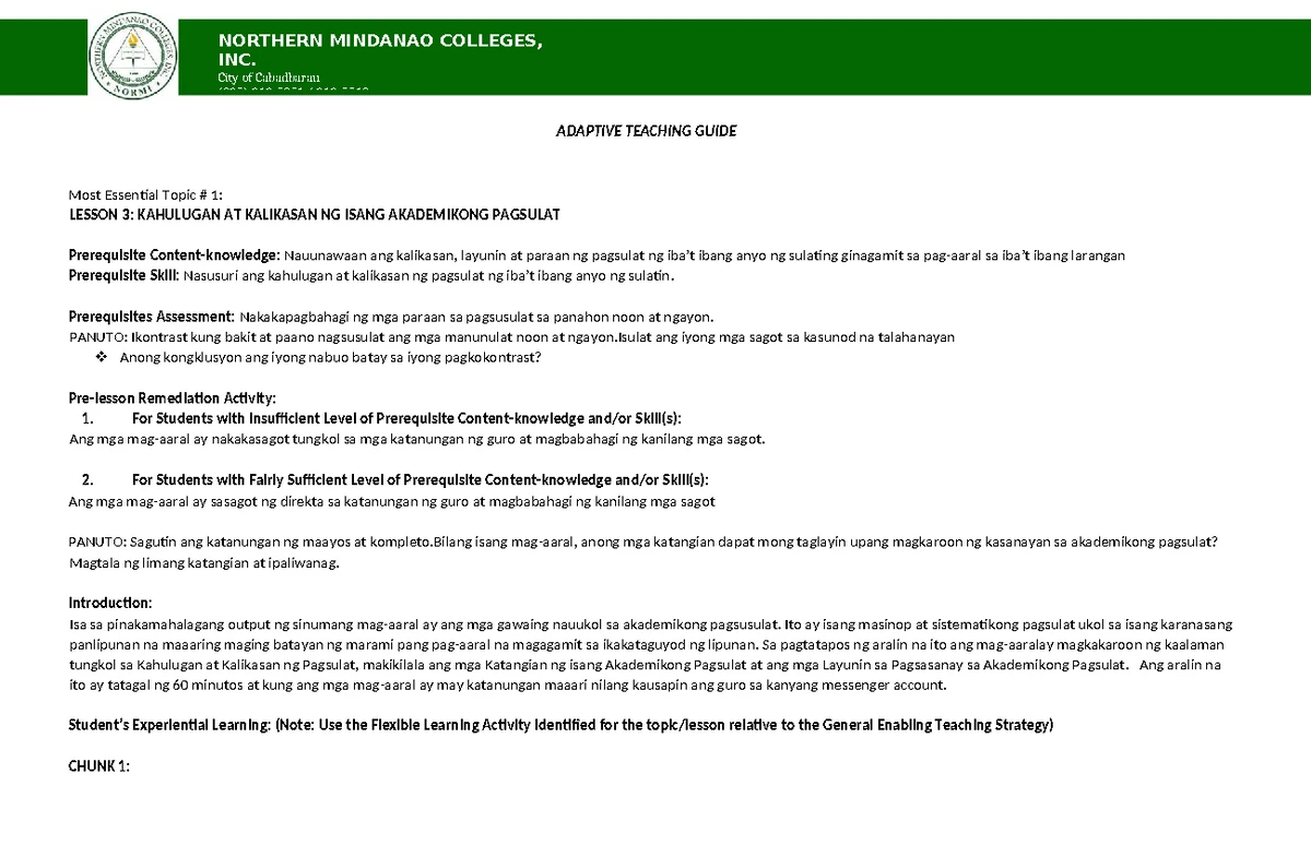 Fil 12 atg4 - Comprehensive Guide on Adaptive Teaching Strategies - Studocu