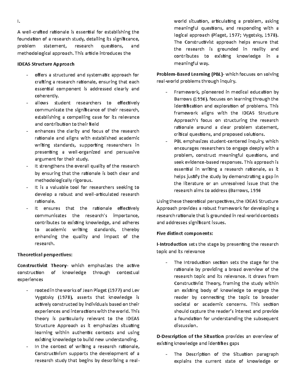 Research-reviewer - Haha - I. A well-crafted rationale is essential for ...