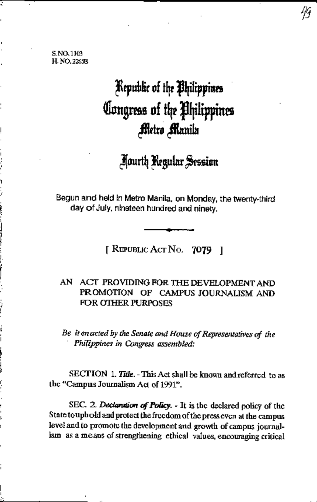 RA-7079: The Journalism Act - Promoting Campus Journalism in the ...