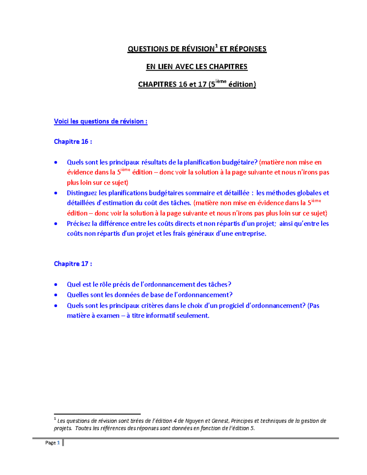 Nguyen Genest QR Chapitres 16 17 5e - QUESTIONS DE RÉVISION 1 ET ...
