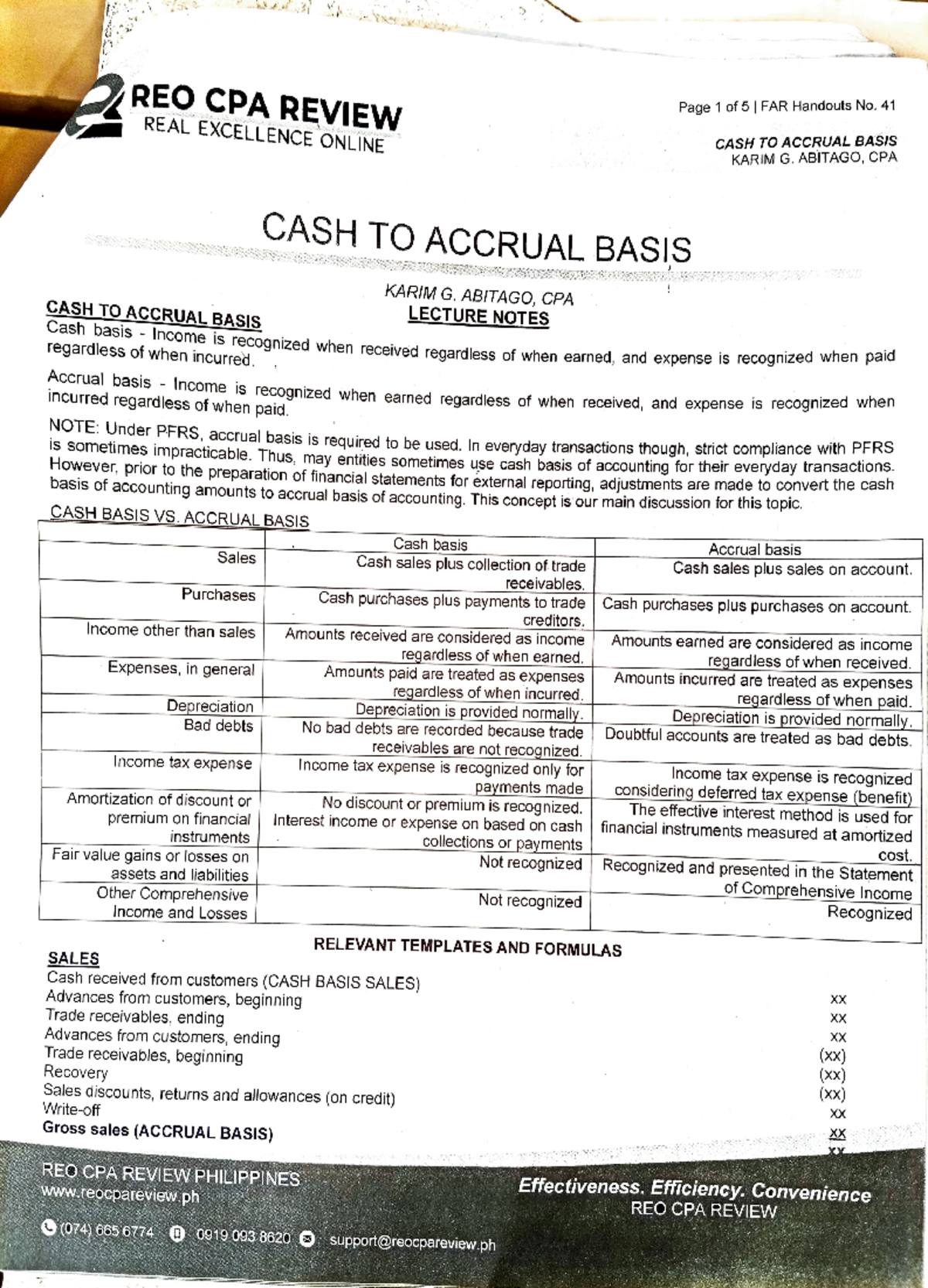 Cash to Accrual Basis Overview - REO CPA Review Lecture Notes - Studocu