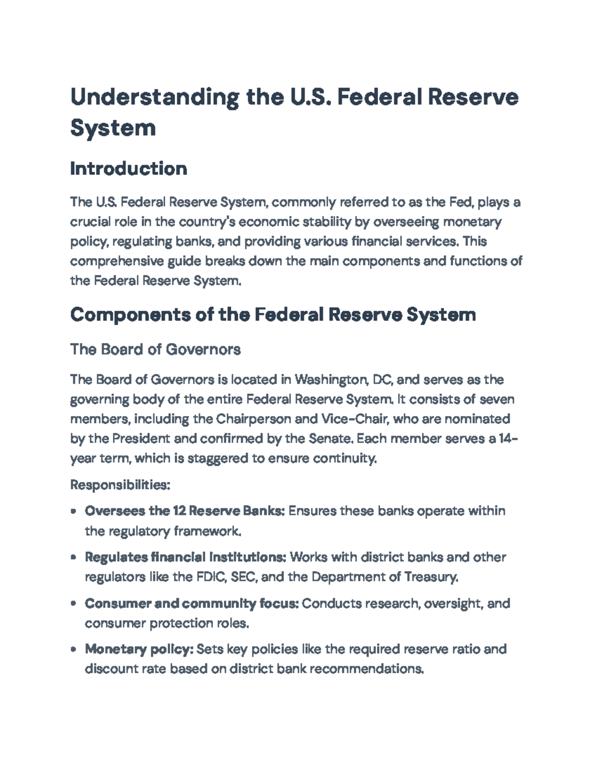 Understanding the U.S. Federal Reserve System: Components & Functions ...