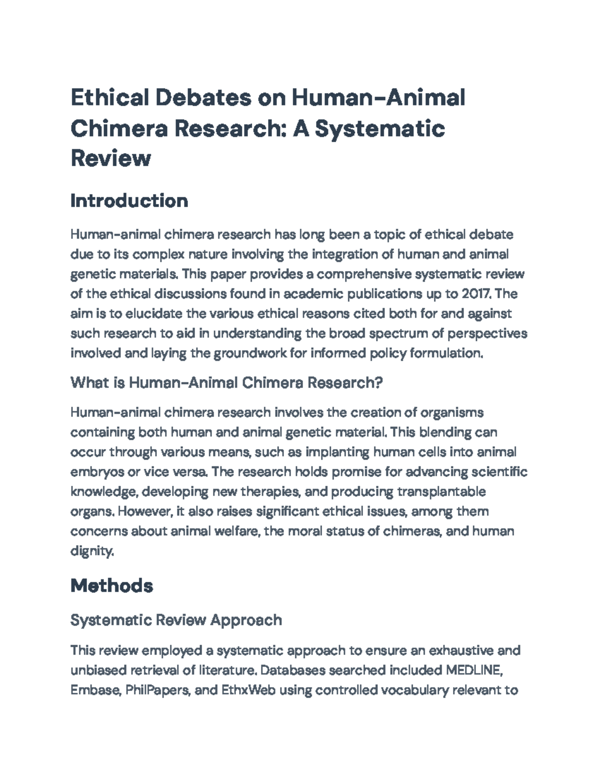 Systematic Review of Ethical Debates in Human-Animal Chimera Research ...