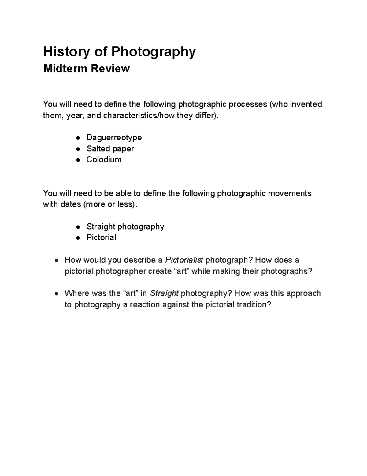 Middterm review - History of Photography Midterm Review You will need ...