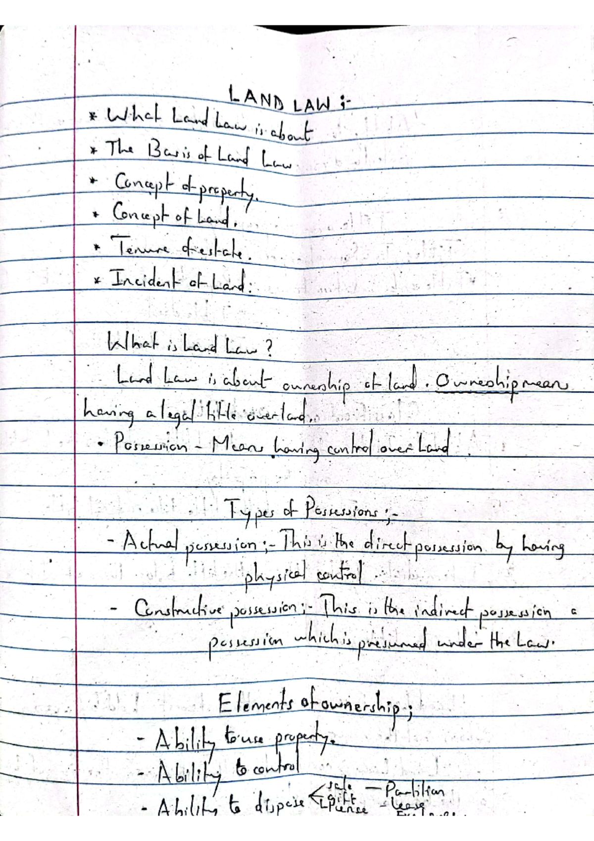 Land Law 1: Comprehensive Lecture Notes on Ownership and Tenure - Studocu