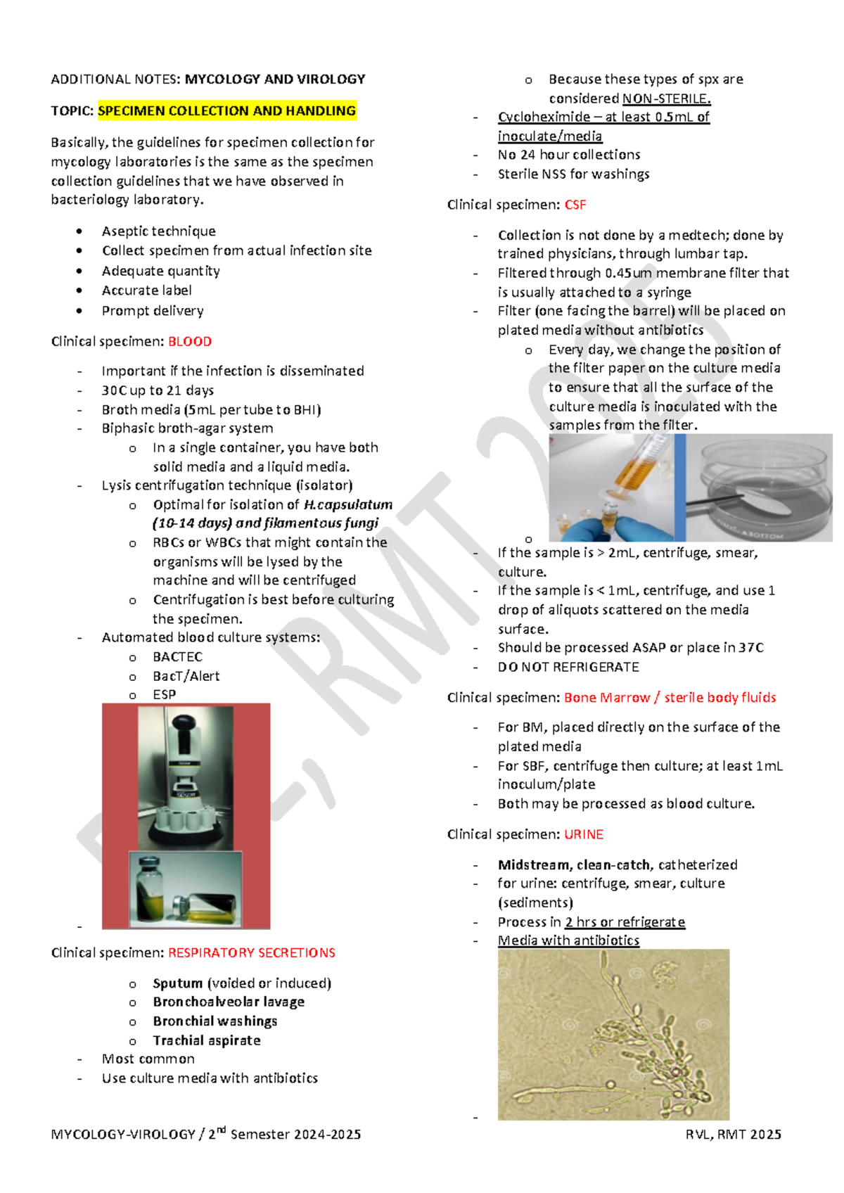 Additional Notes - Specimen Collection and handling - MYCOLOGY-VIROLOGY ...