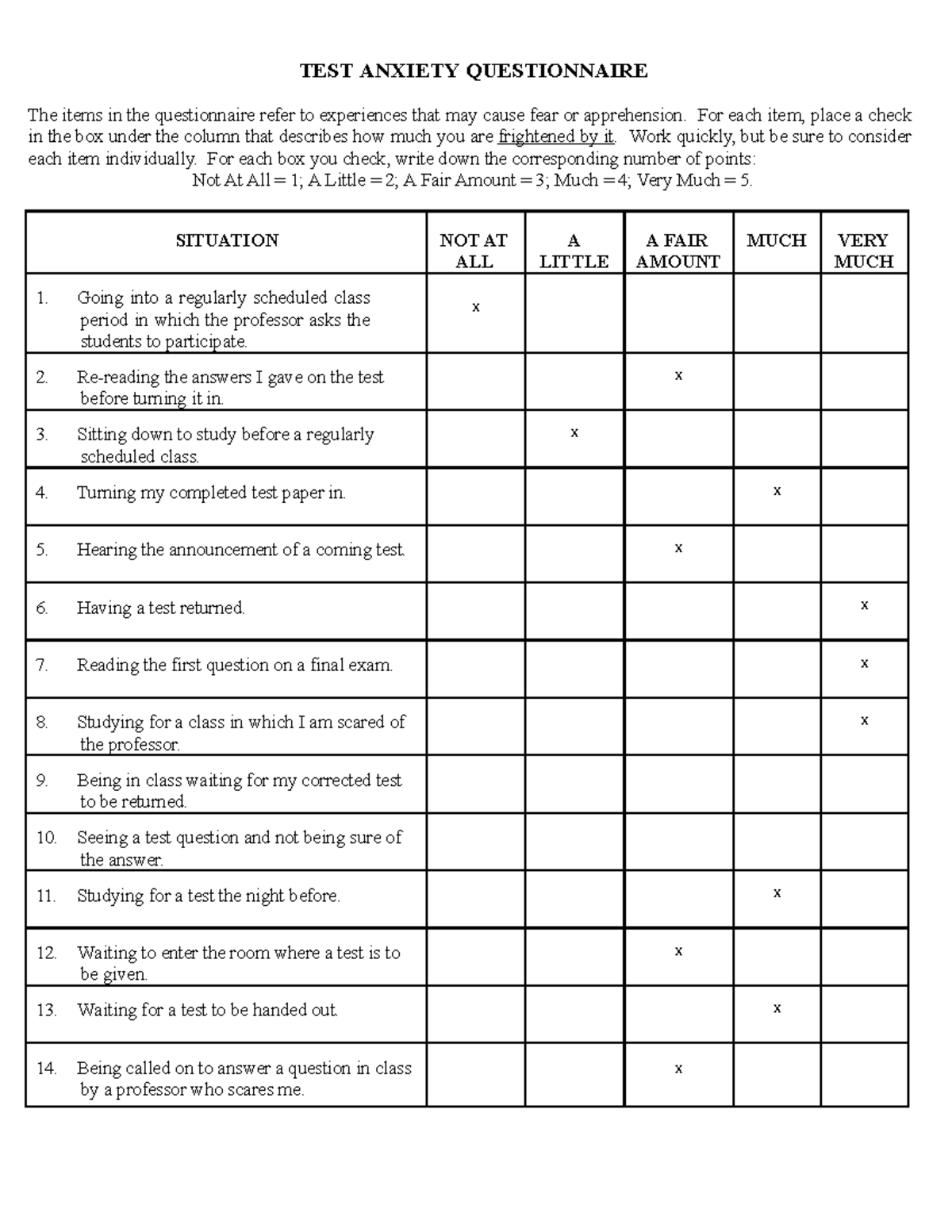 Test Anxiety Questionnaire and Scoring Guide (TAQ 101) - Studocu