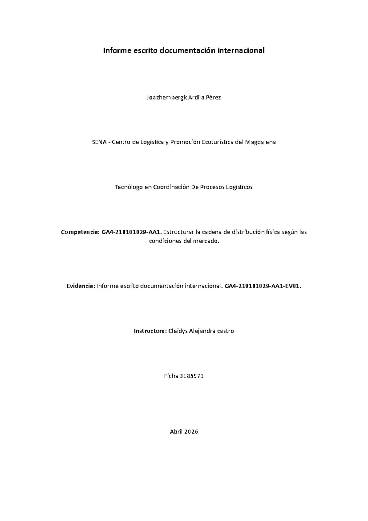 Informe sobre Documentación Internacional para Comercio Exterior - TECN ...