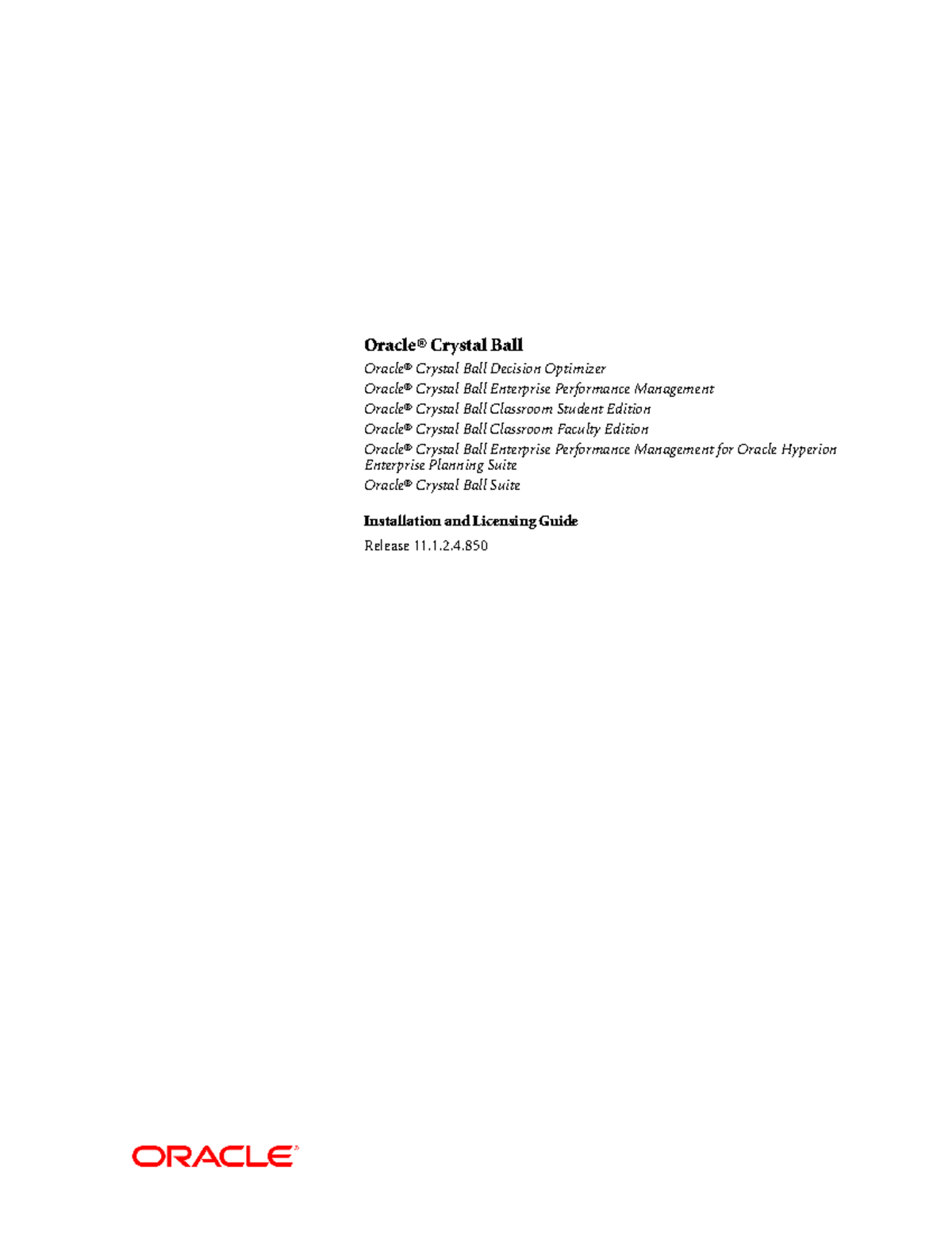 Oracle Crystal Ball Installation & Licensing Guide, Release 11.1.2 ...