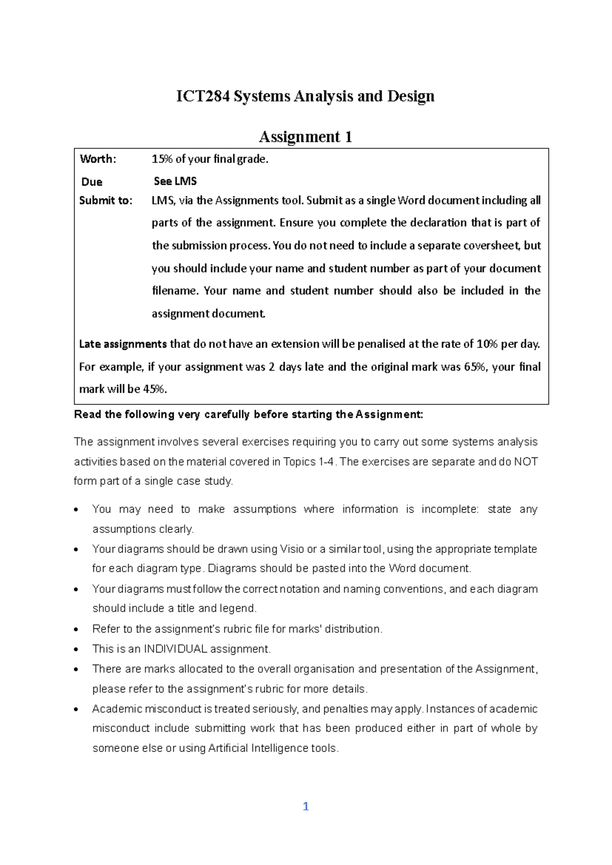ICT284 Systems Analysis and Design - Assignment 1 Overview and ...