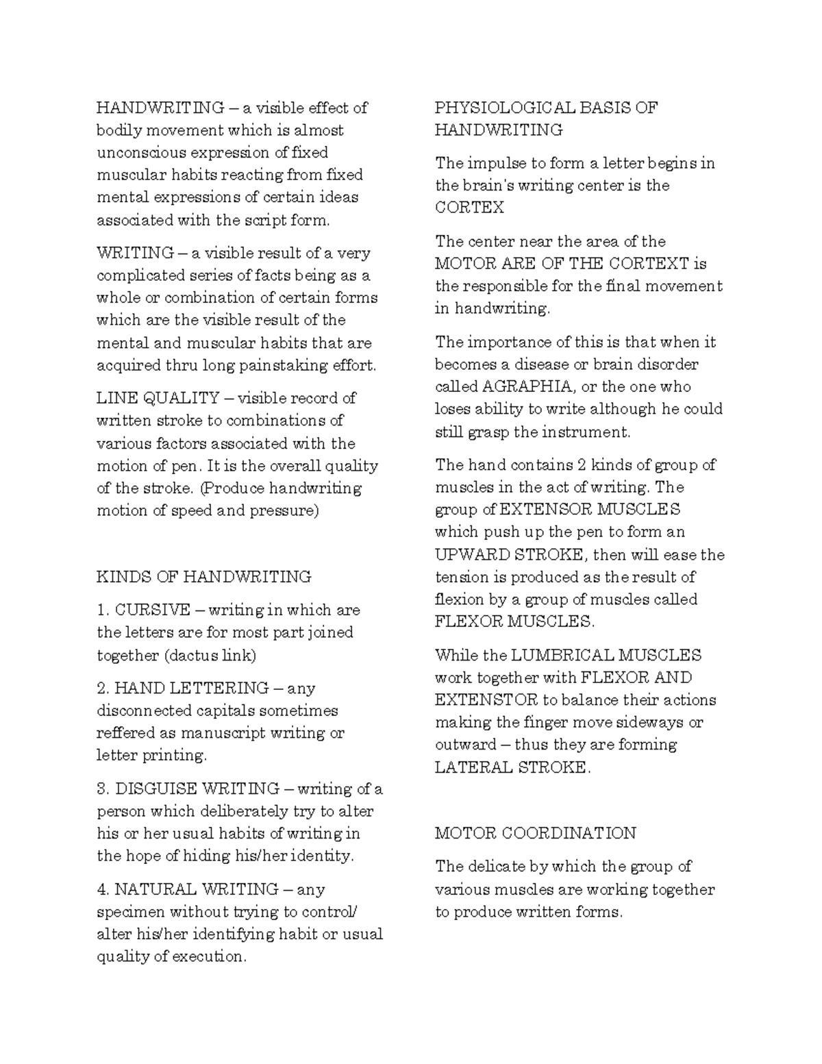 Midterm Study Notes on Handwriting Analysis and Characteristics - Studocu